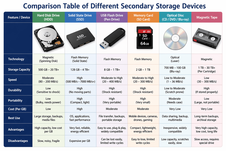 What is Secondary Storage? Types, Comparisons & Examples